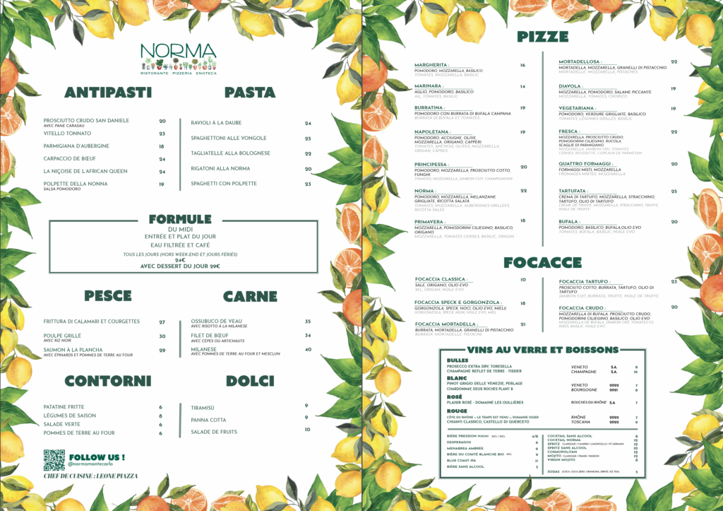 Menu Norma - Norma Monte-Carlo